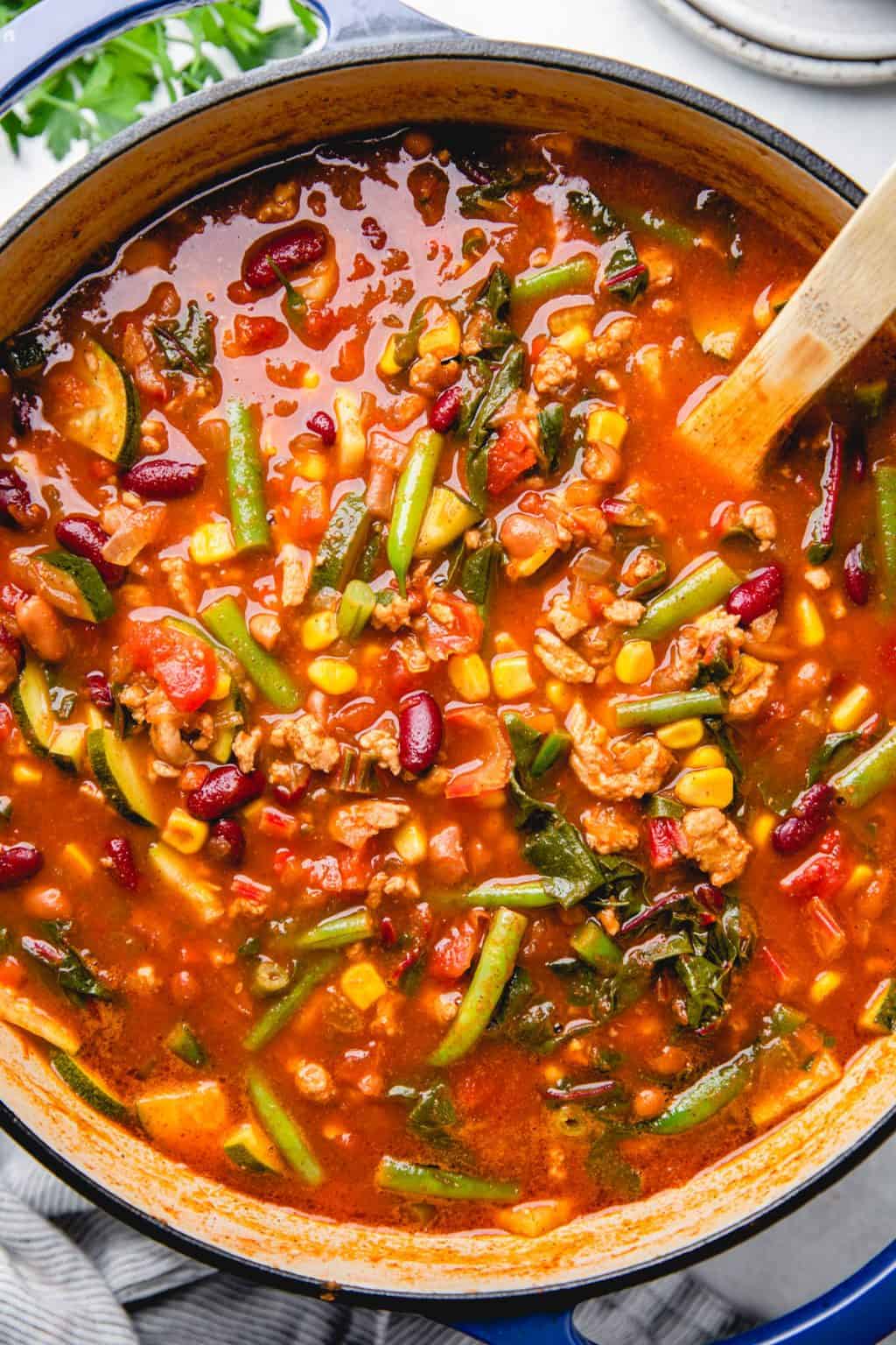 Chili Soup with Vegetables and Ground Turkey - Veronika's Kitchen