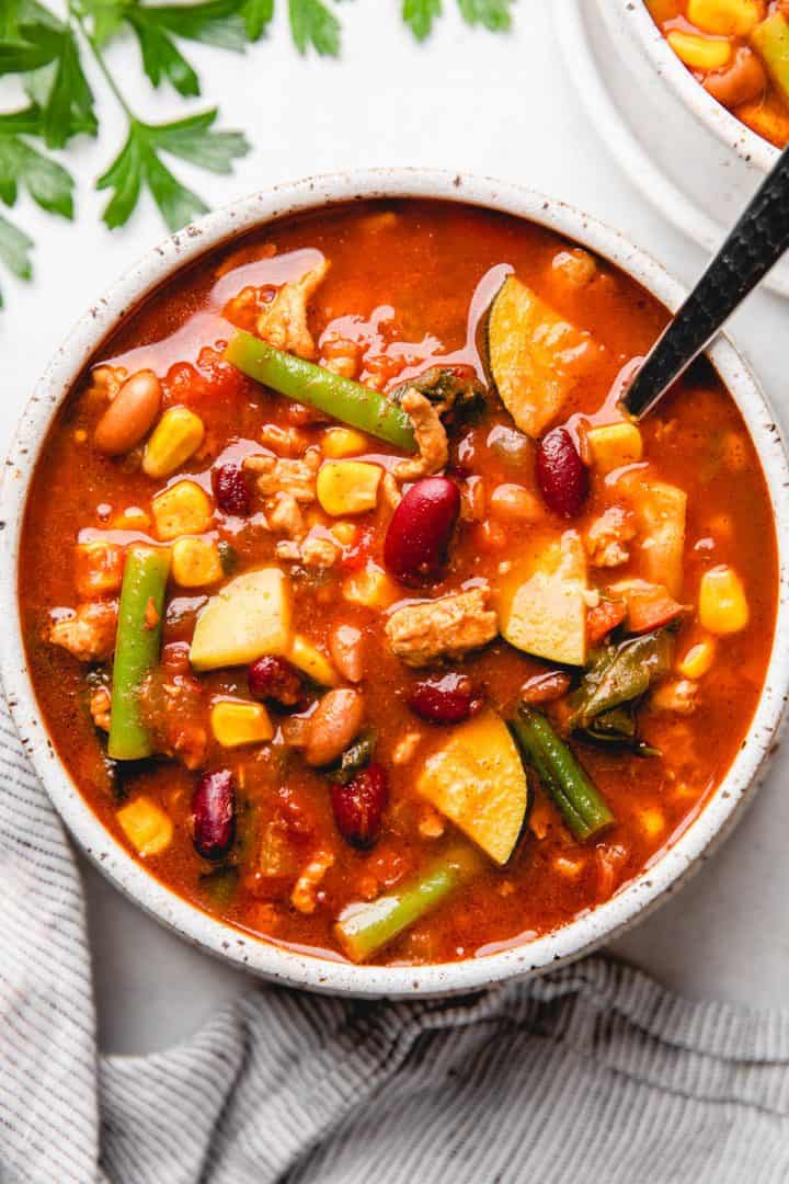 Chili Soup with Vegetables and Ground Turkey - Veronika's Kitchen